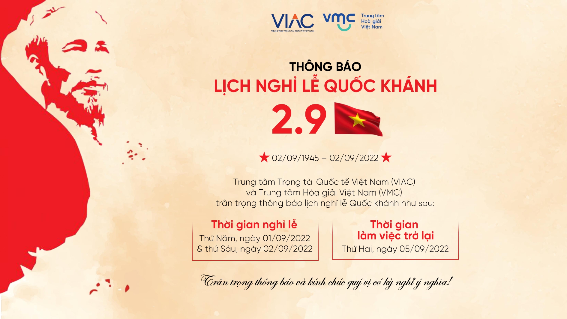 Thông báo Lịch nghỉ lễ Quốc khánh 02/09/2022 | Tin tức | VIETNAM ...